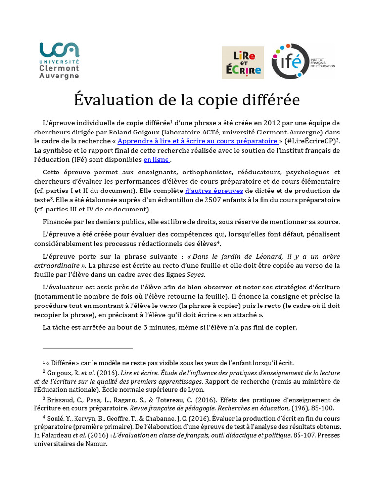 Présentation de L'épreuve de Copie Différence | PDF | Écriture ...