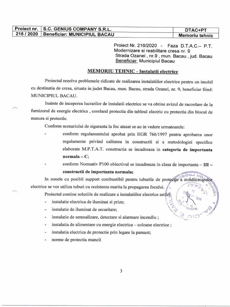 09.partea 4 Memoriu Tehnic Instalatii Electrice | PDF