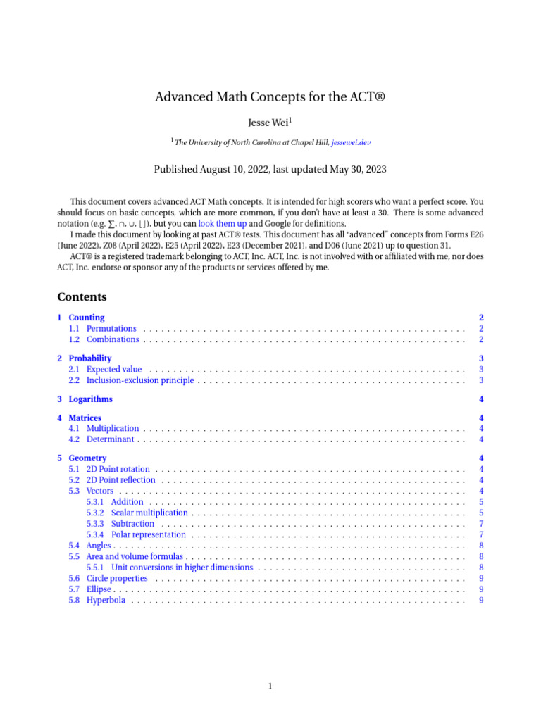 Advanced Math Concepts For The ACT | PDF