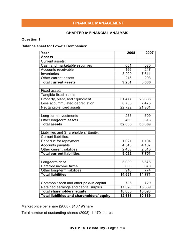 Chapter 8 - Financial Analysis - Exercise and Equations | PDF | Finance ...