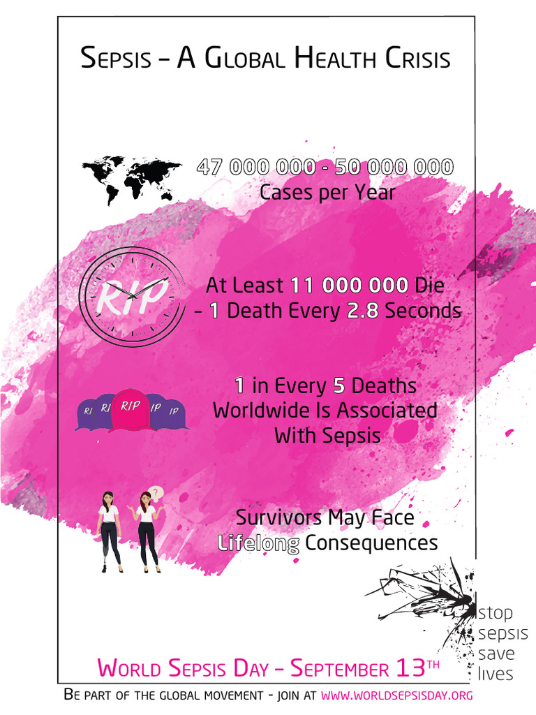 Sepsis Awareness Poster - Global Health Crisis Pink | PDF