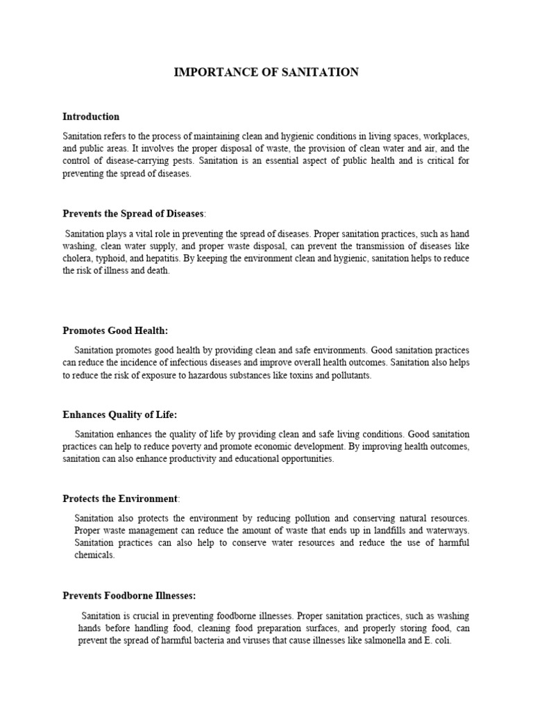 Importance of Sanitation | PDF | Sanitation | Wash