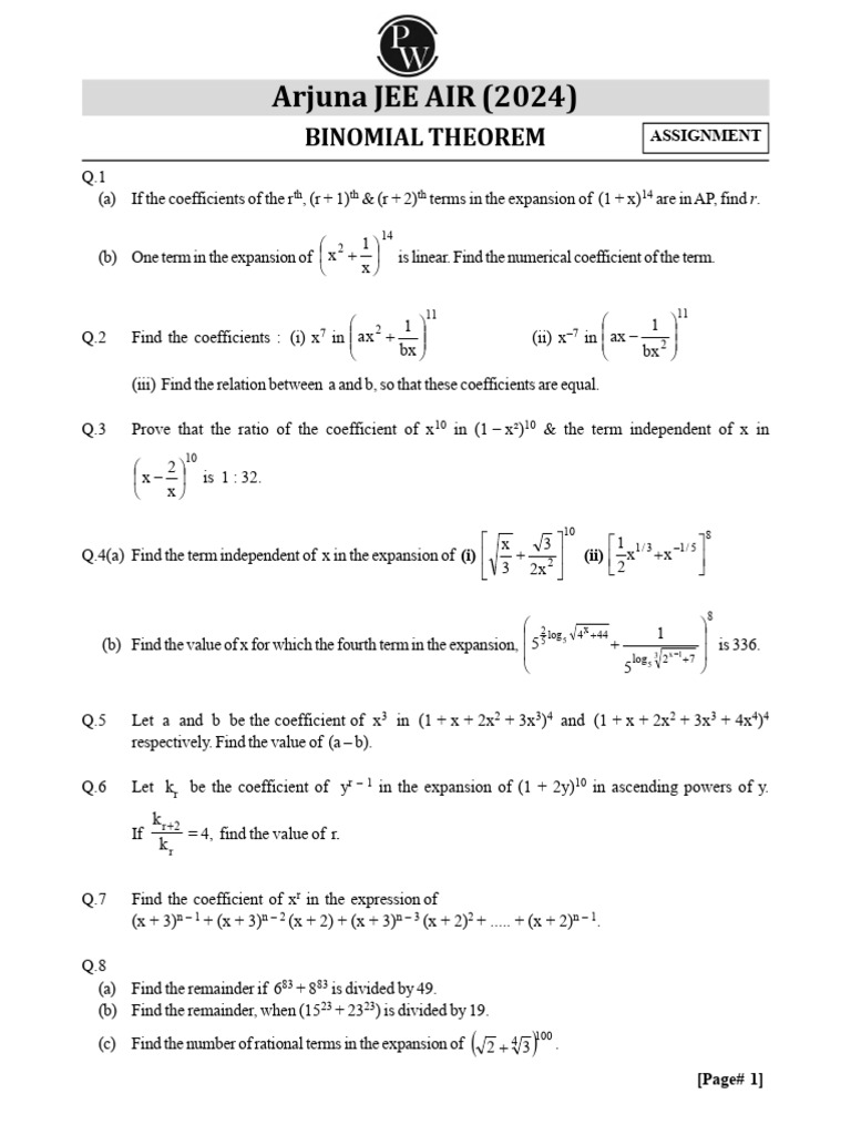 Binomial Expansion Coefficient Problems | PDF