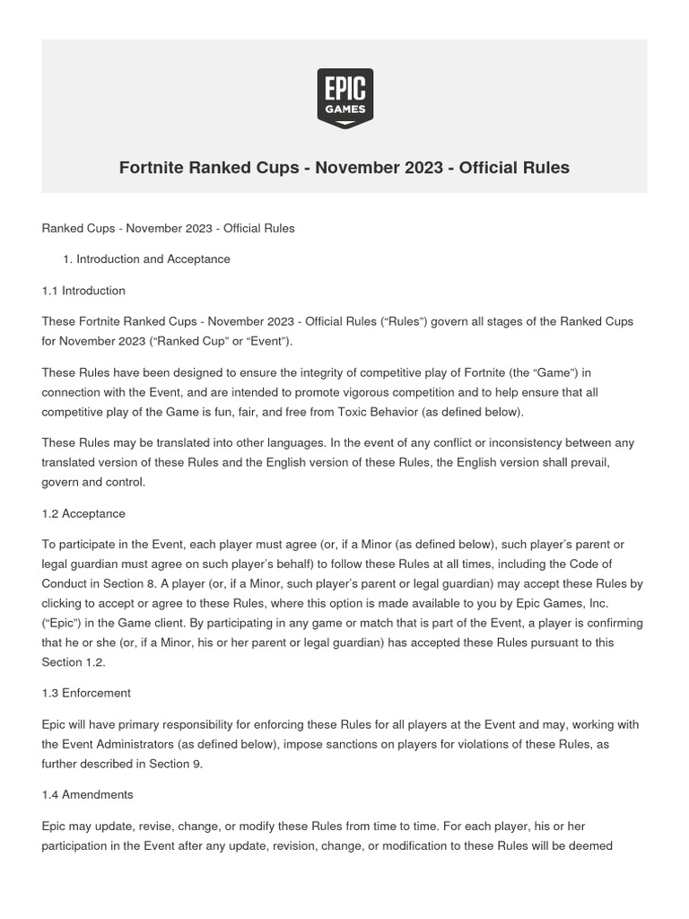 Fortnite Ranked Cups Rules Nov 2023 | PDF | Gambling
