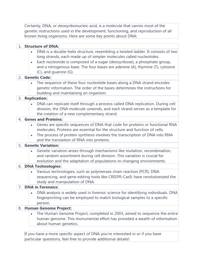 Understanding DNA: Structure and Functions | PDF | Science & Mathematics
