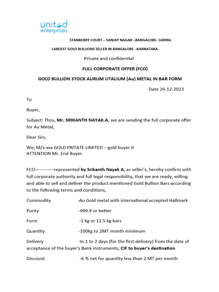 Gold Bullion Offer-FCO | PDF
