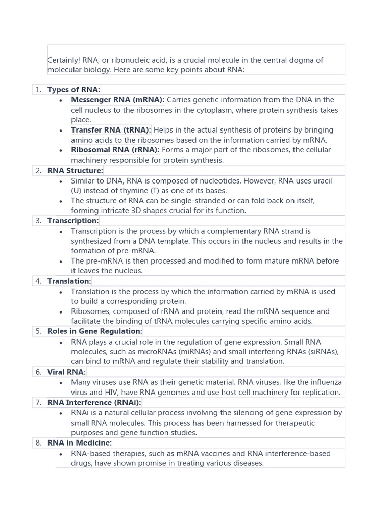 Messenger RNA (mRNA) : Carries Genetic Information From The DNA in The | PDF
