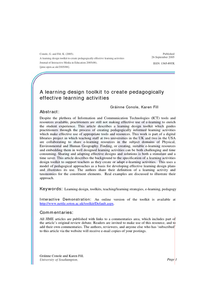 Conole - Fill - Learning Design Toolkit (Annotated For EDS 157) | PDF