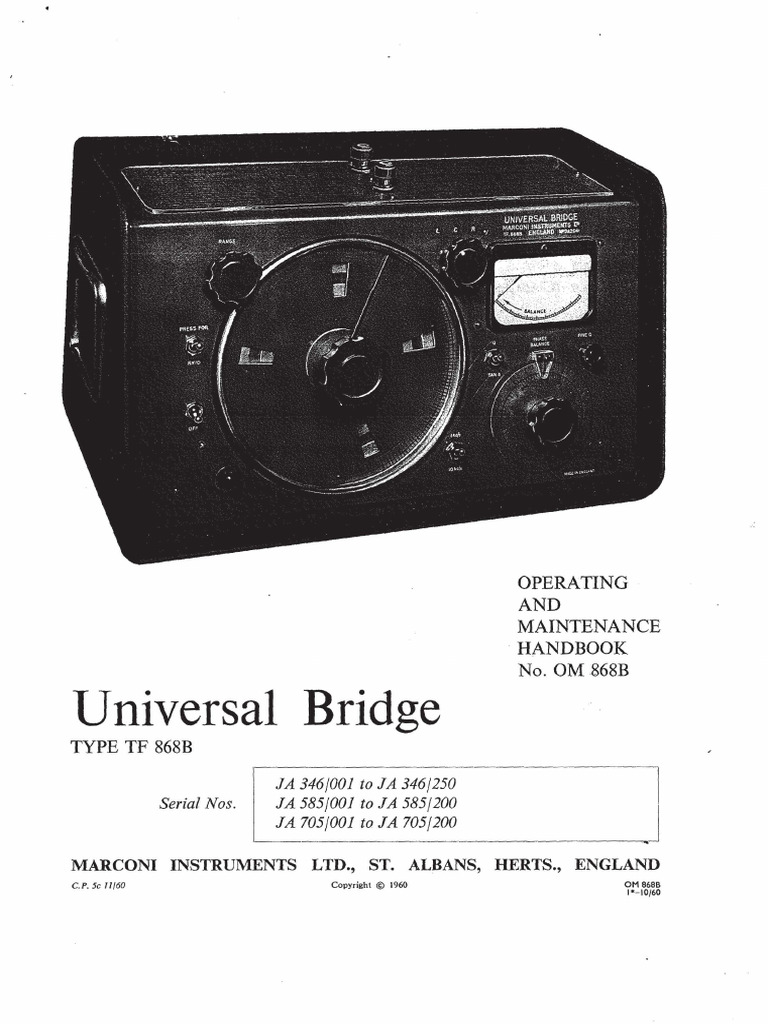 Marconi Tf-868-b Universal RLC Bridge 1960 Sm-Ocr | PDF | Capacitor ...