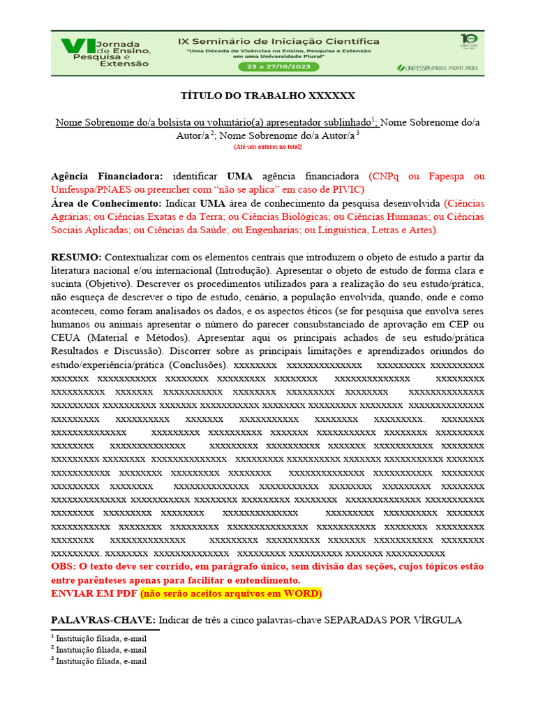 Modelo Template Resumo Simples 2023 SIC | PDF