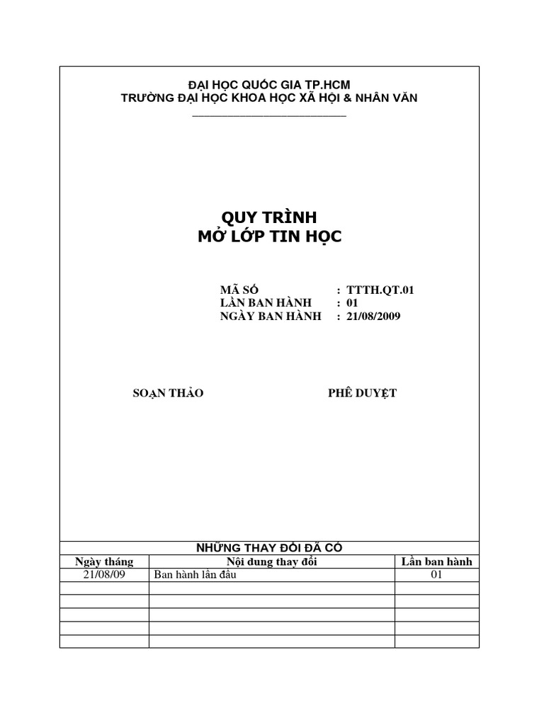 TTTH - Quy Trinh Mo Lop | PDF