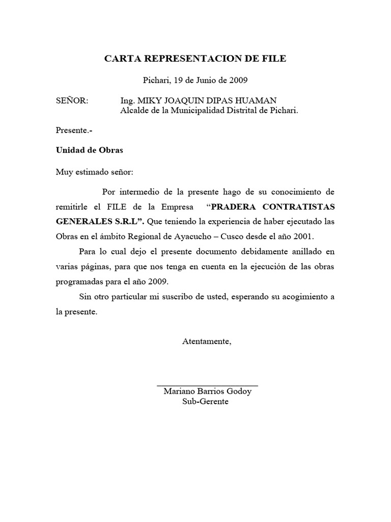 Carta Representacion de File | PDF