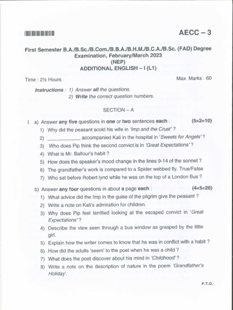 Additional English L Sem BA B.com BBA B.SC Feb-March 2023 - 1 | PDF