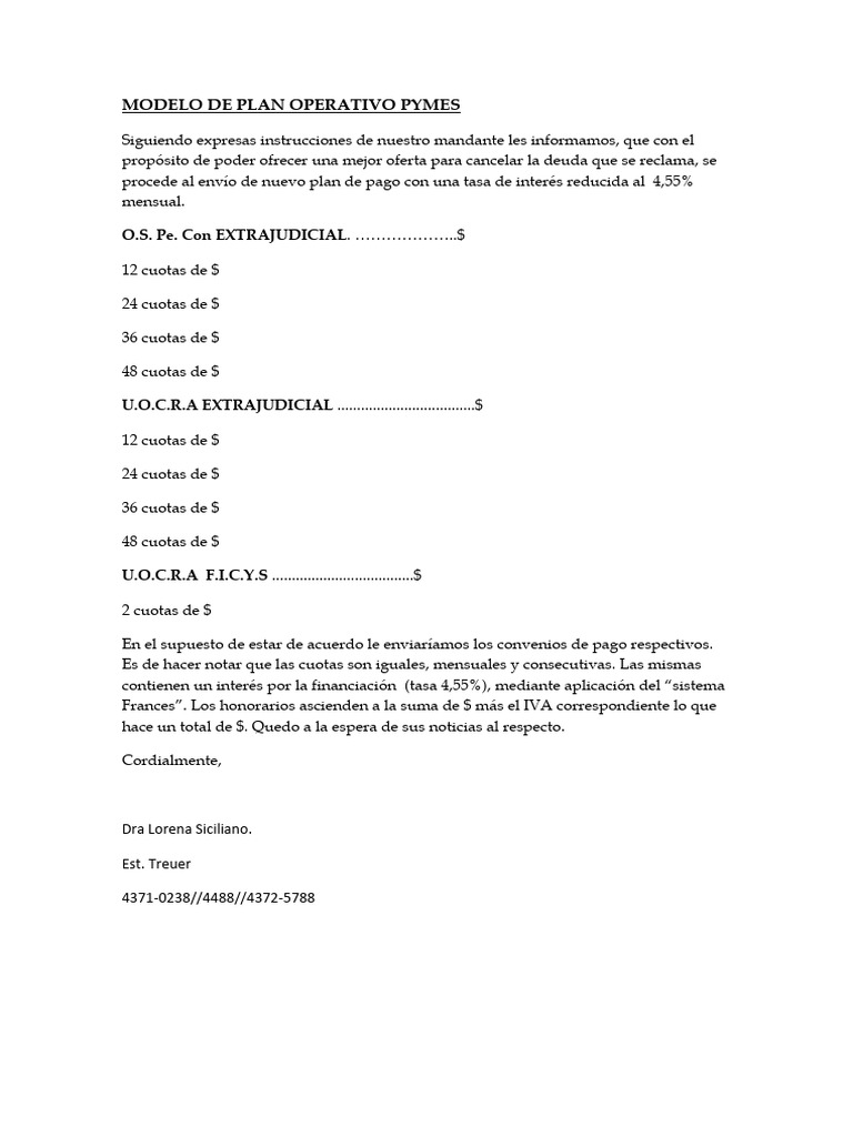 Modelo de Plan de Pagos Operativo Pymes | PDF