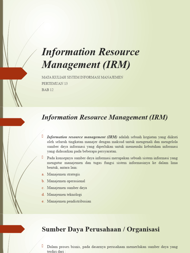 Materi PPT Bab 12 Information Resource Management (IRM) | PDF