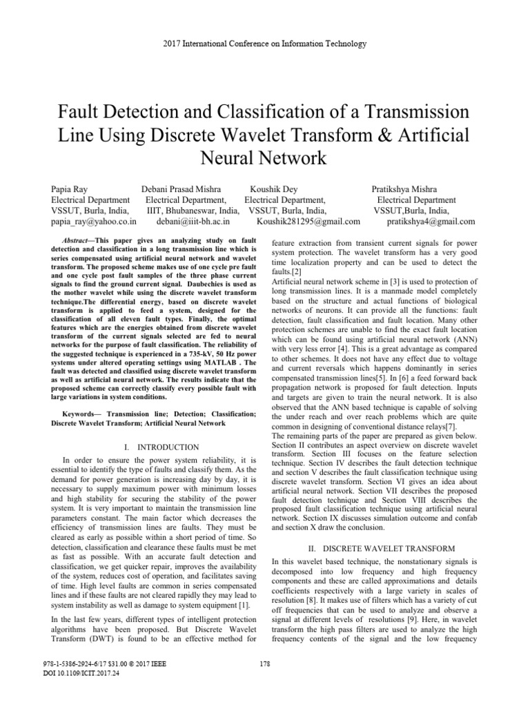 Fault Detection And Classification Of A Transmission Line Using Discrete Wavelet Transform