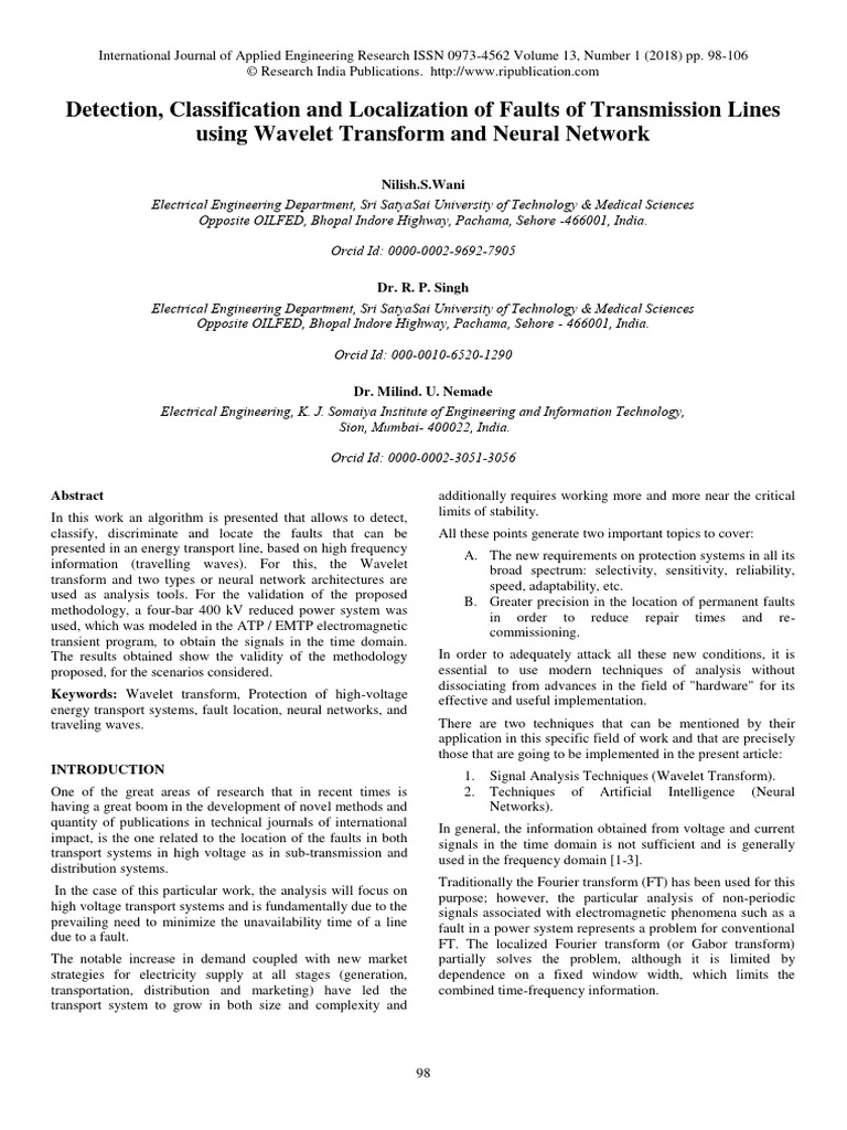 Detection, Classification and Localization of Faults of Transmission Lines Using Wavelet ...