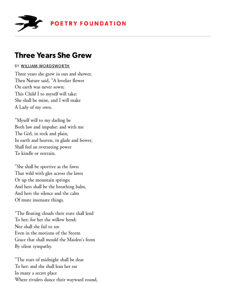 Three Years She Grew by William Wordsworth - Poetry Foundation | PDF