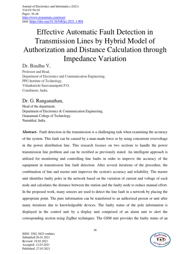 Effective Automatic Fault Detection in Transmission Lines by Hybrid Model of Authorization and ...