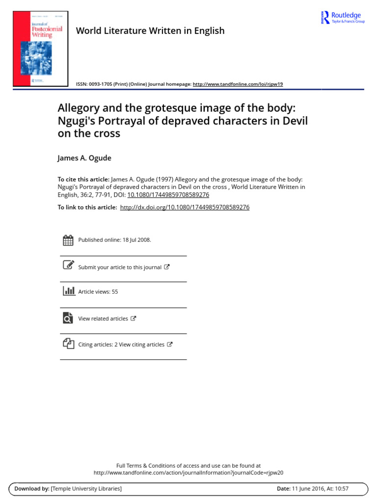 Allegory and The Grotesque Image of The Body Ngugi's Portrayal of ...