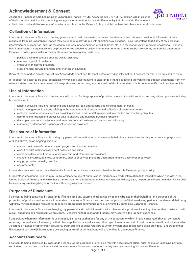 Acknowledgement & Consent: Collection of Information | PDF