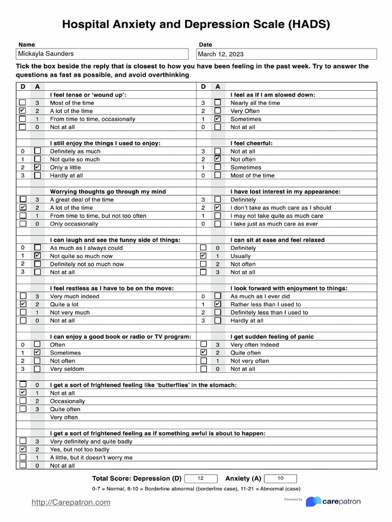 643c83b36dea090aca4c30d1 - Hospital Anxiety and Depression Scale (HADS ...