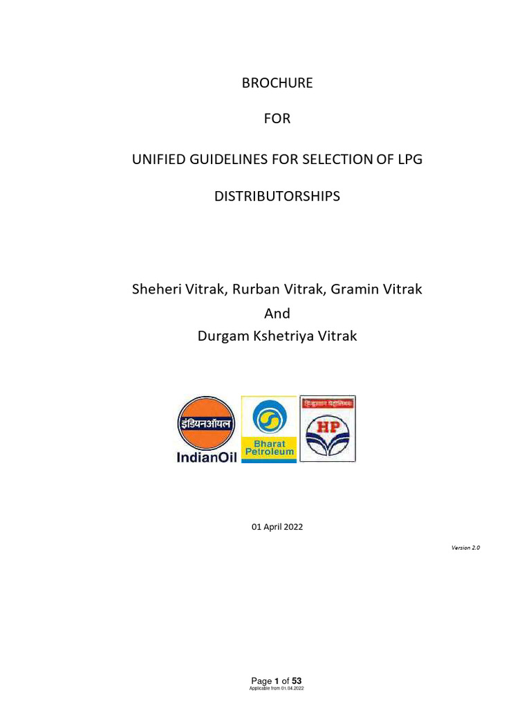 Brochure For Selection of LPG Distributorship USG 01st April 2022 | PDF ...