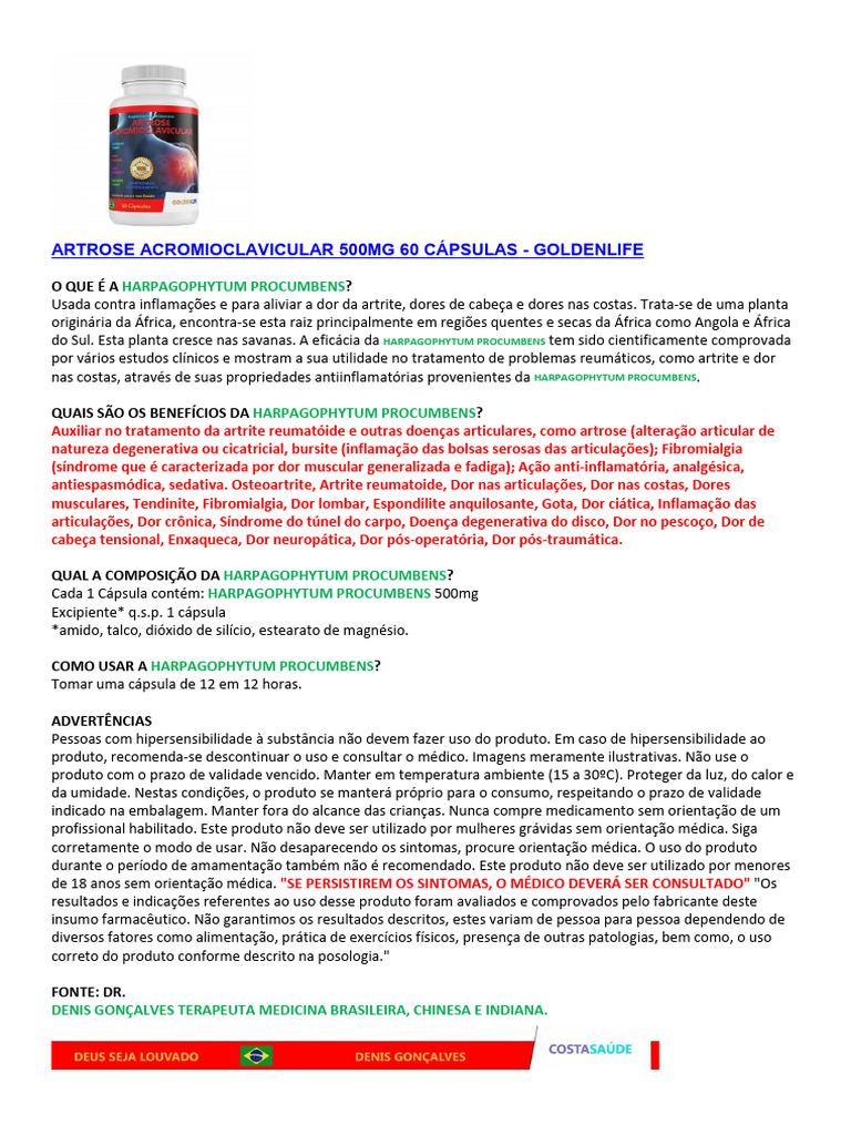 Artrose Acromioclavicular 500mg 60 Cápsulas - Goldenlife | PDF ...