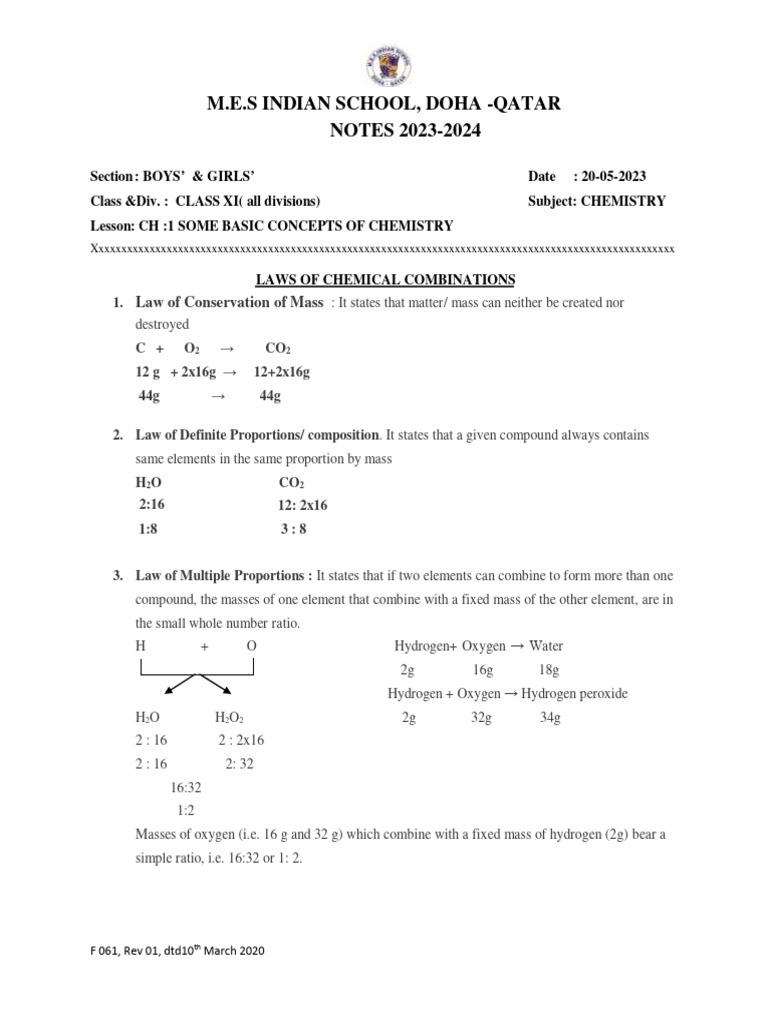 Ch 1 Some Basic Concepts Of Chemistry Pdf Mole Unit Concentration