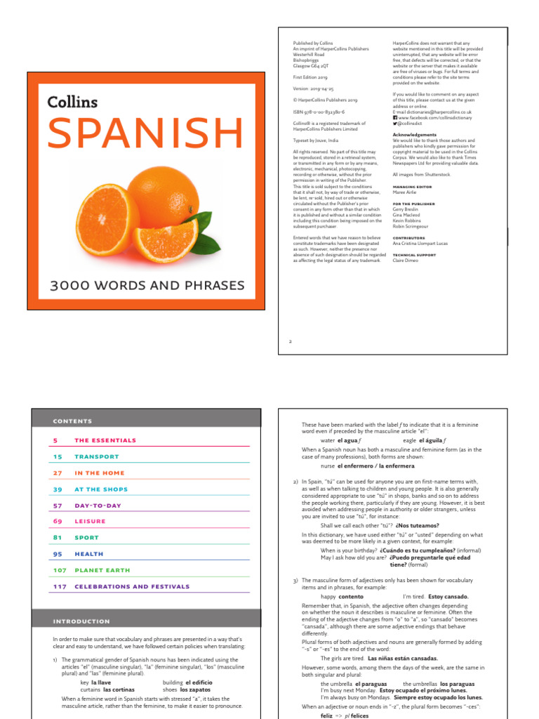 Collins Spanish 3000 Words and Phrases | PDF | Grammatical Gender | Plural
