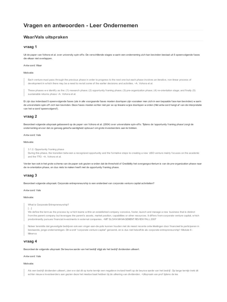 Examenvragen Leer Ondernemen | PDF