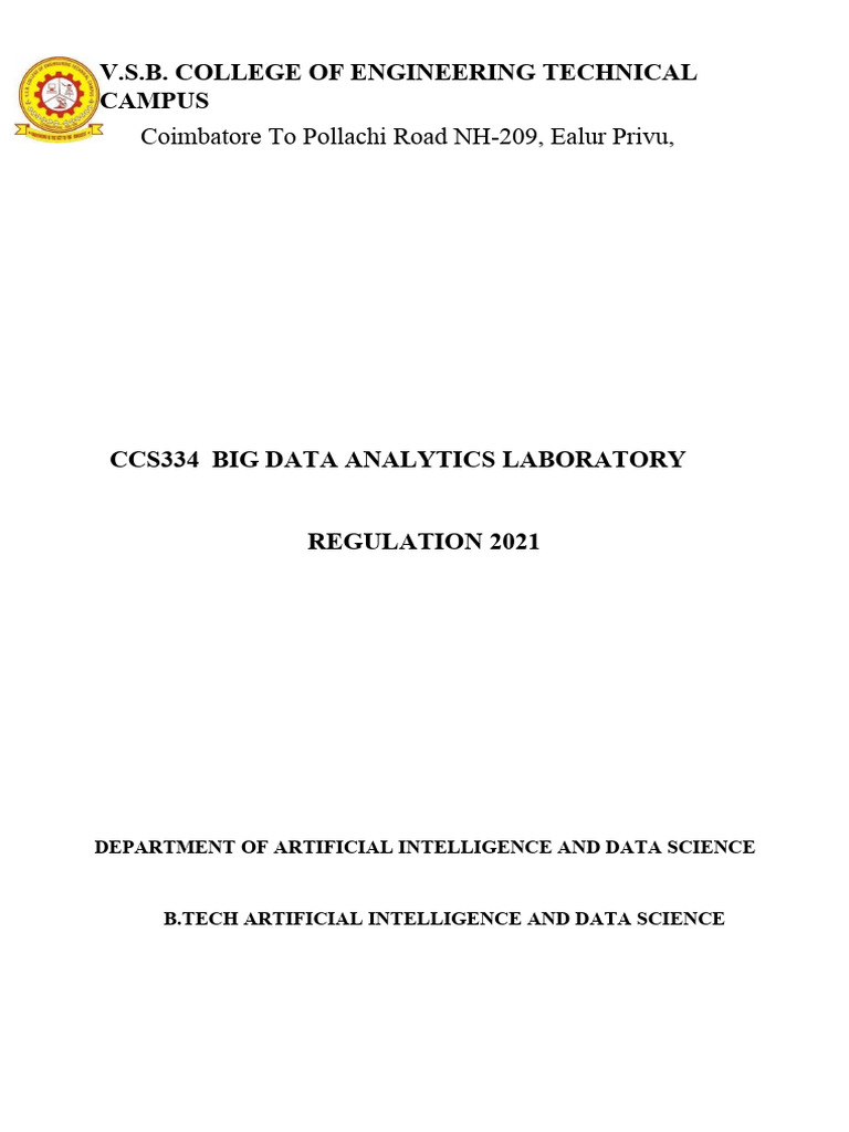BDA Lab Manual AI&DS | PDF | Apache Hadoop | Map Reduce