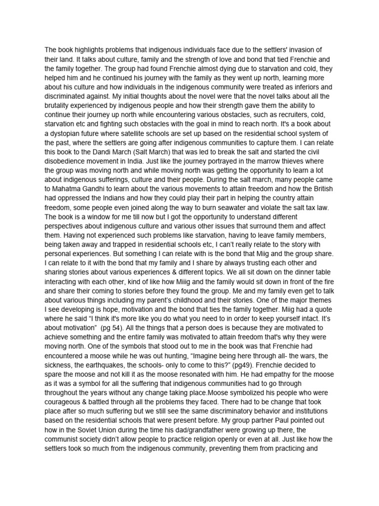 Rudra Jassal - Marrow Thieves Reflection Assignment | PDF