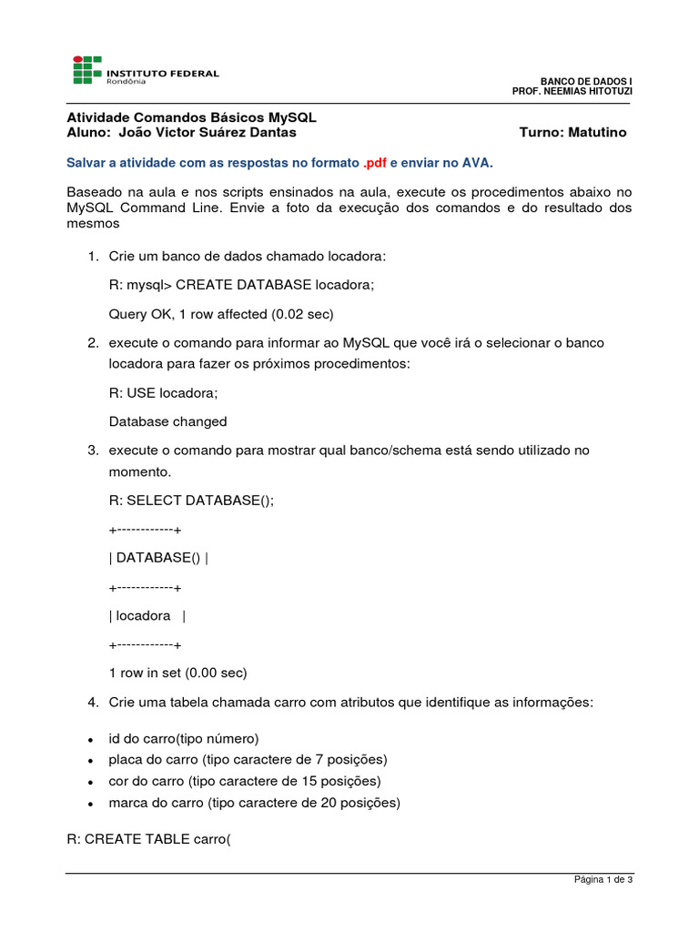 ATIVIDADE - Comandos Básicos MySQL-1 | PDF