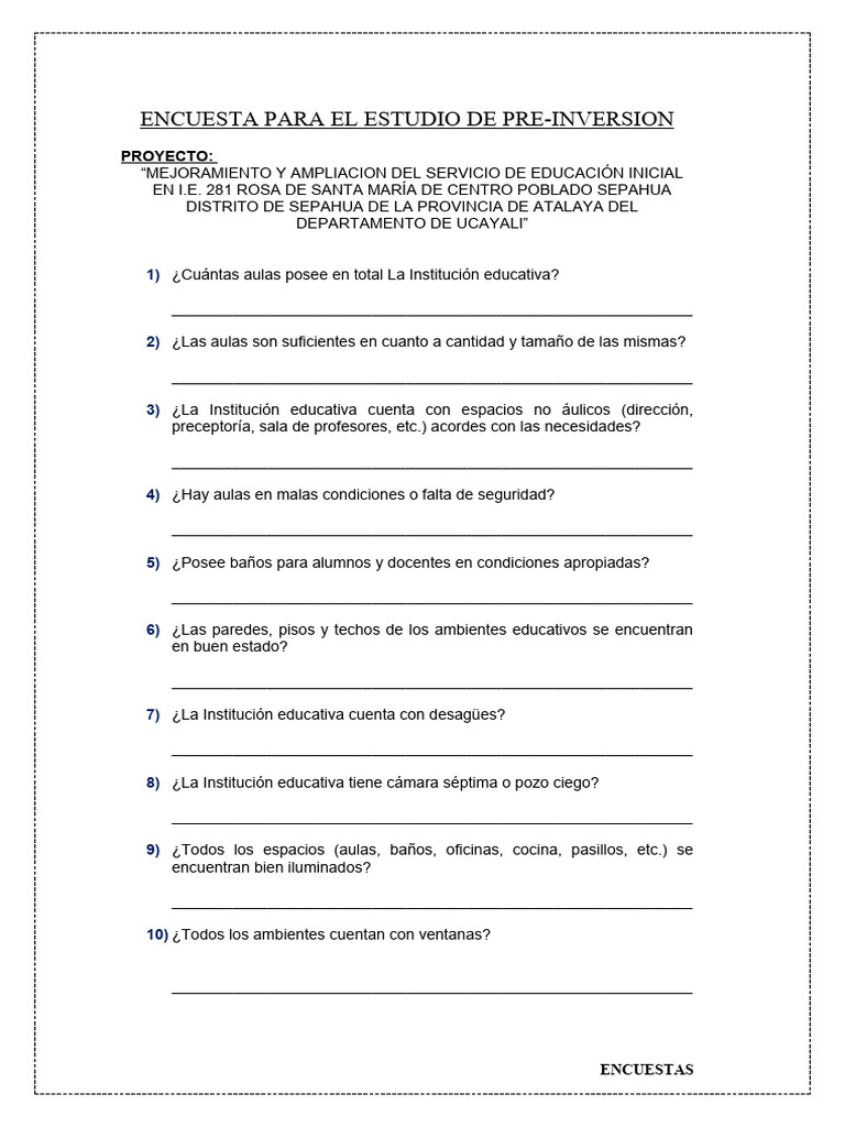 Encuesta para El Estudio de Pre | PDF Encuesta para El Estudio de Pre | PDF