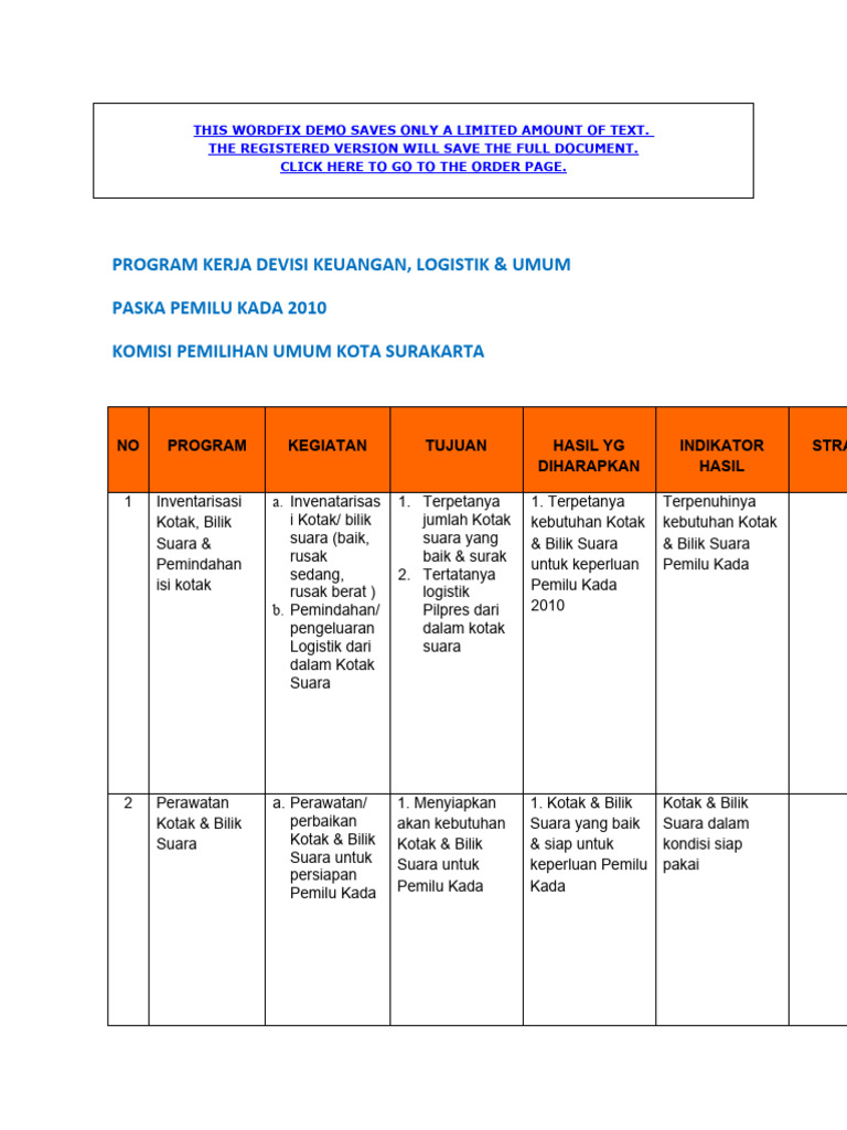 RENCANA PROGRAM KERJA LOGISTIK (WordFIX) | PDF