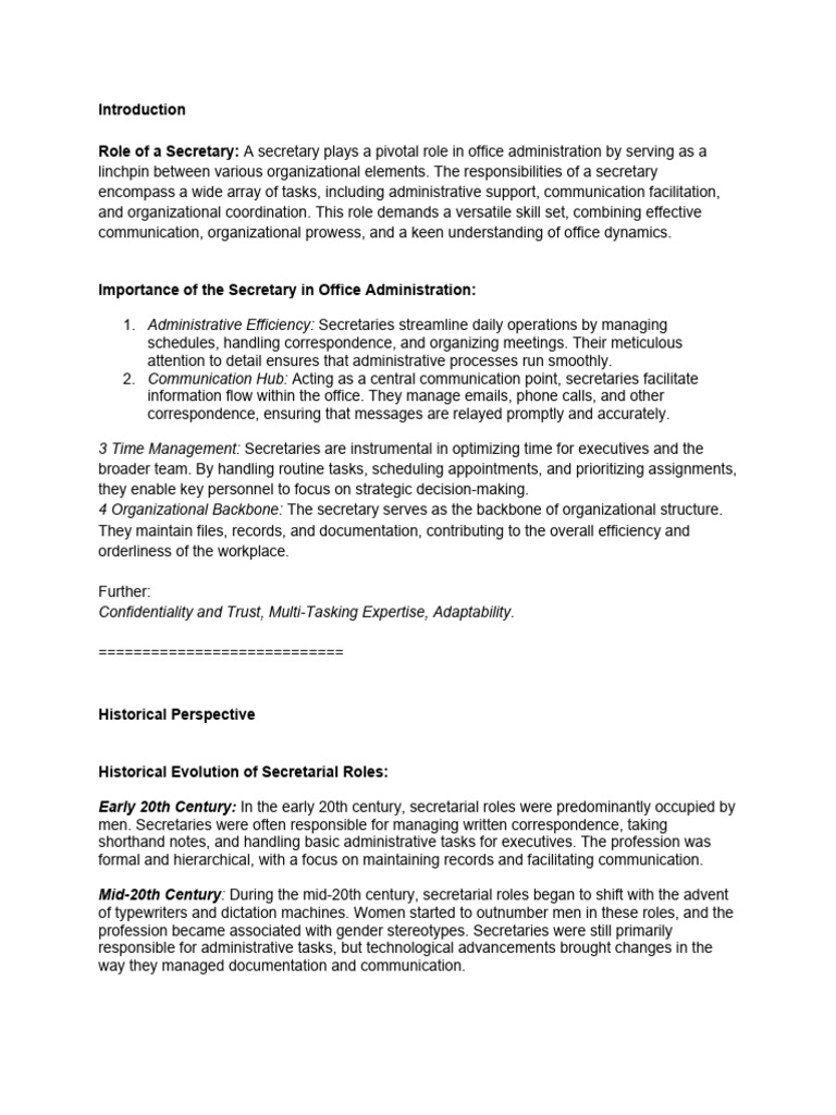 Role of A Secretary in Office Administration and Management | PDF