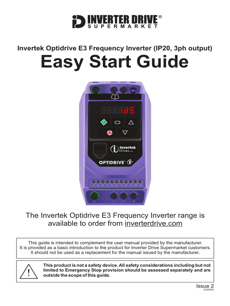 Invertek E3 Easy Start Guide IP20 3ph | PDF