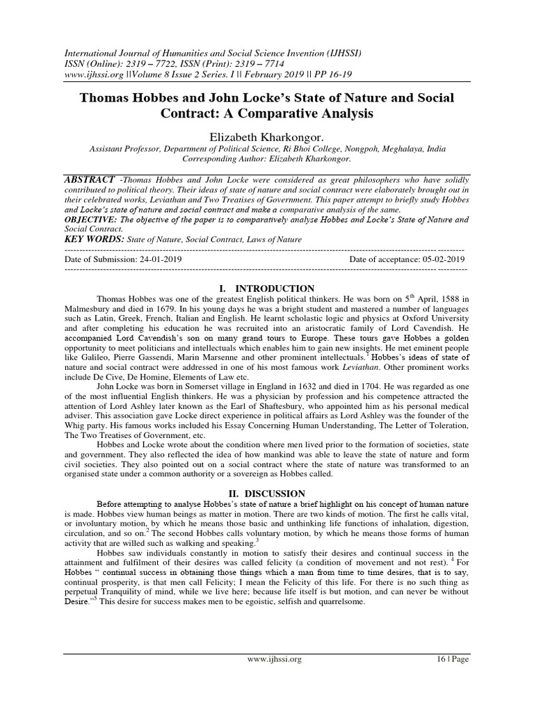 Thomas Hobbes and John Locke's State of Nature and Social Contract: A ...