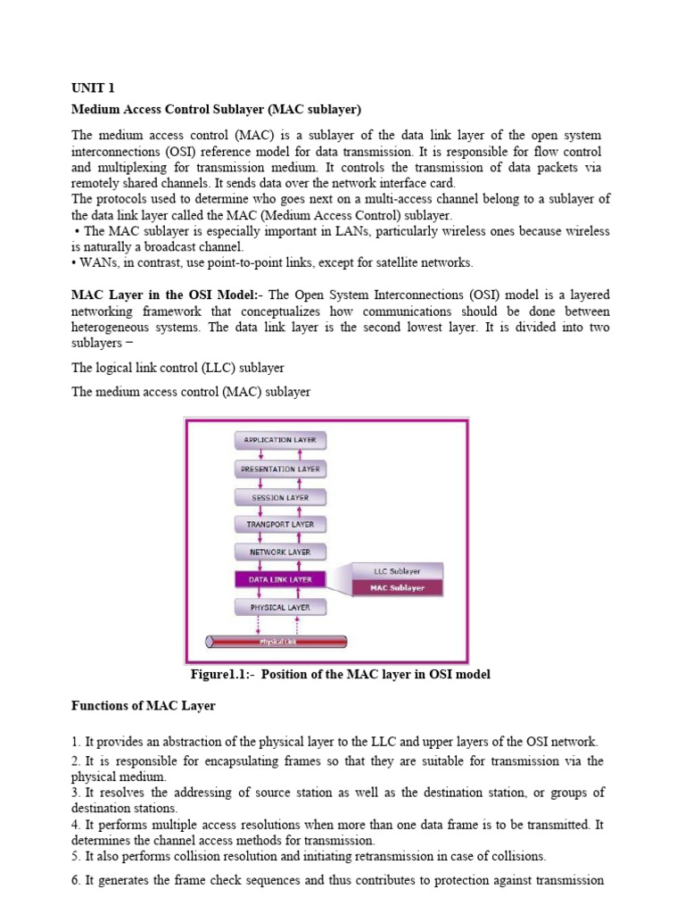 UNIT 1 MAC Sublayer - Complete Notes | PDF