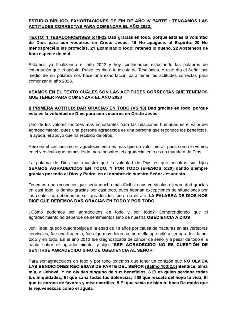 Estudio Biblico Exhortaciones de Fin de Ano IV Parte Tengamos Las ...