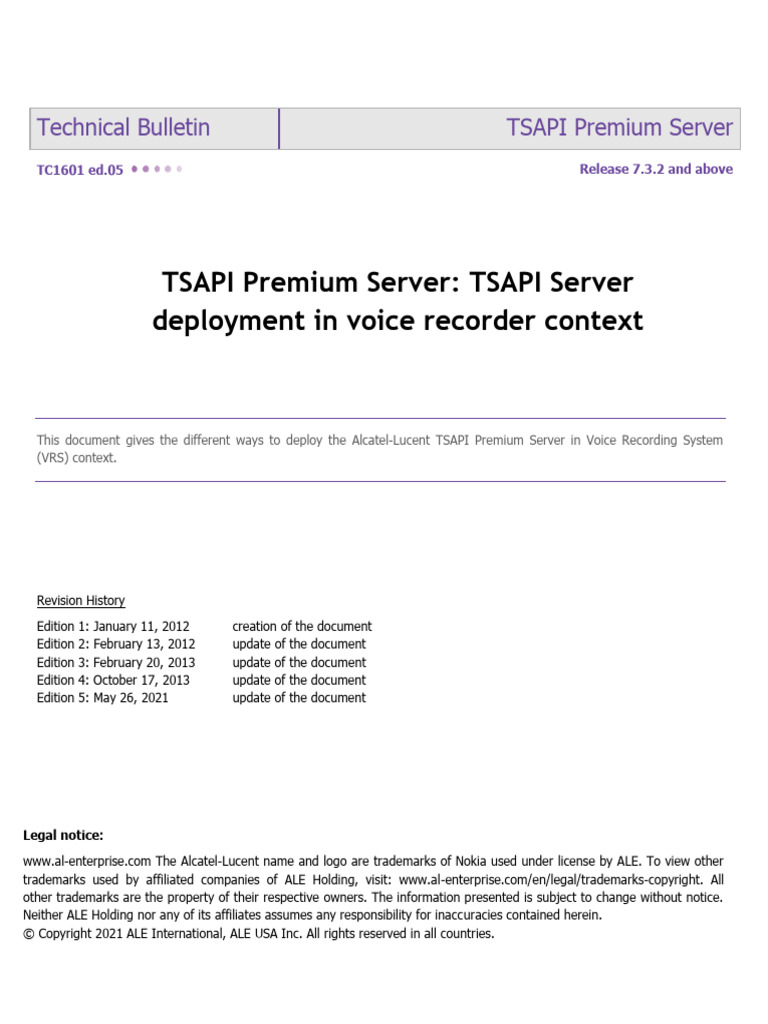 TC1601en-Ed05 TSAPI Deployments For Voice Recorder | PDF | Server (Computing) | Computer Network