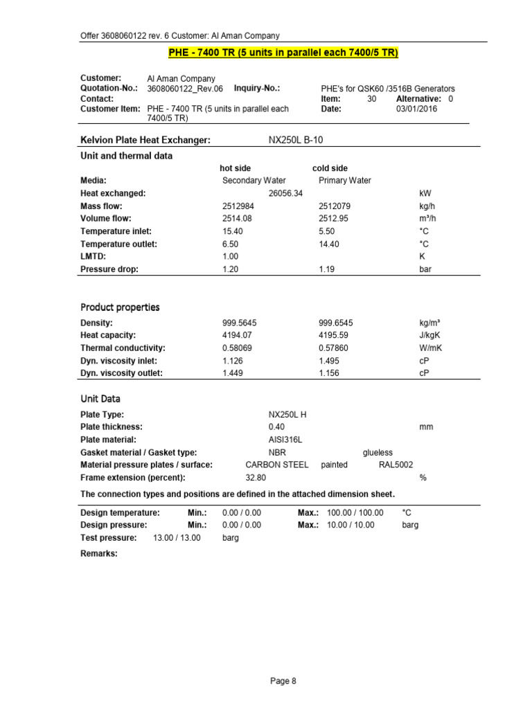 Heat Exchanger Data Sheet | PDF
