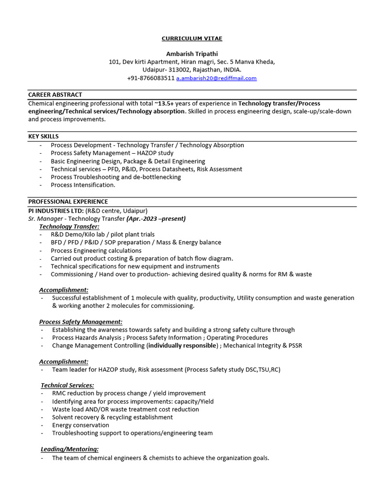 Ambarish Tripathi CV | PDF