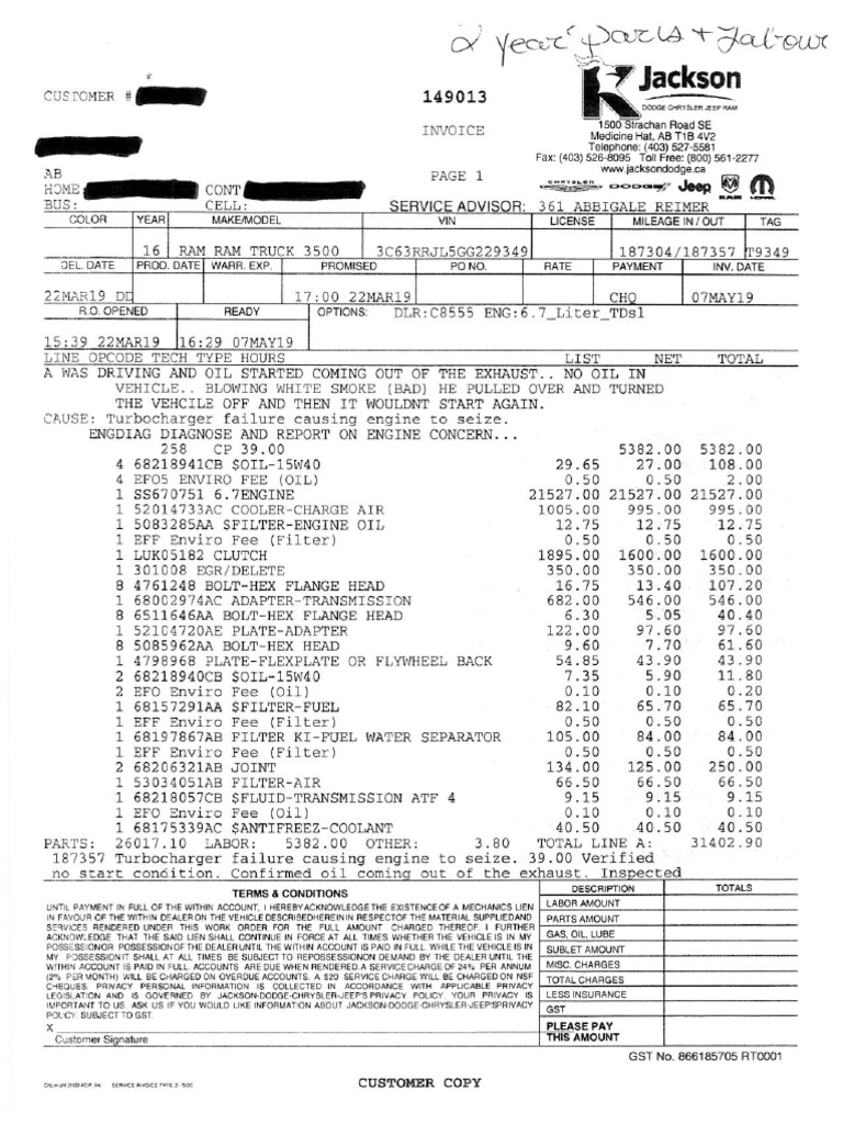 Engine Replacement Work Order at 187000 KM | PDF