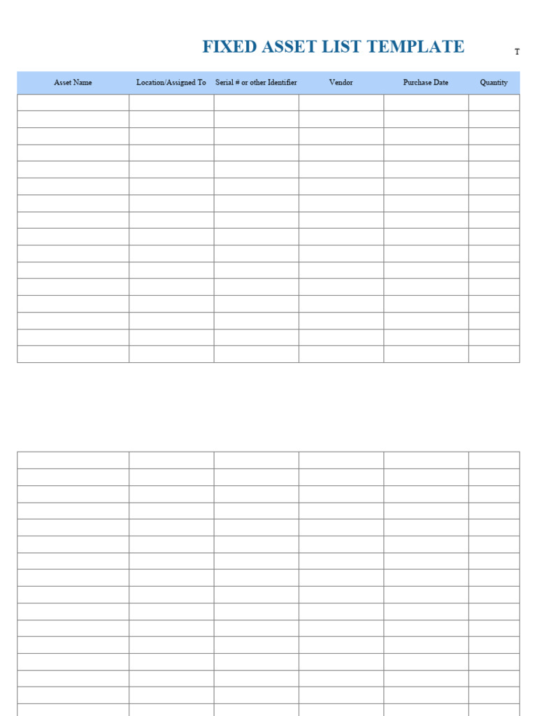 Fixed Asset List Template | PDF
