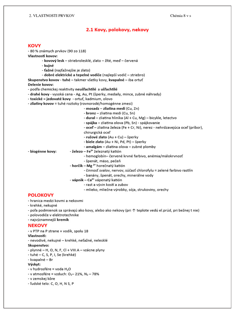 01 Kovy, Polokovy, Nekovy | PDF