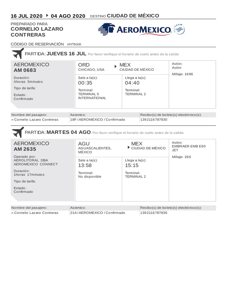 Reserva de Viaje 16 Julio para Cornelio Lazaro Contreras | PDF | México ...