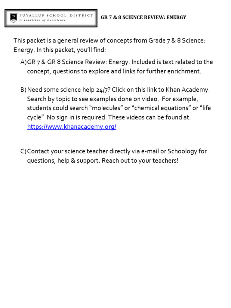PSD Gr7 Gr8 Science Review Energy | PDF