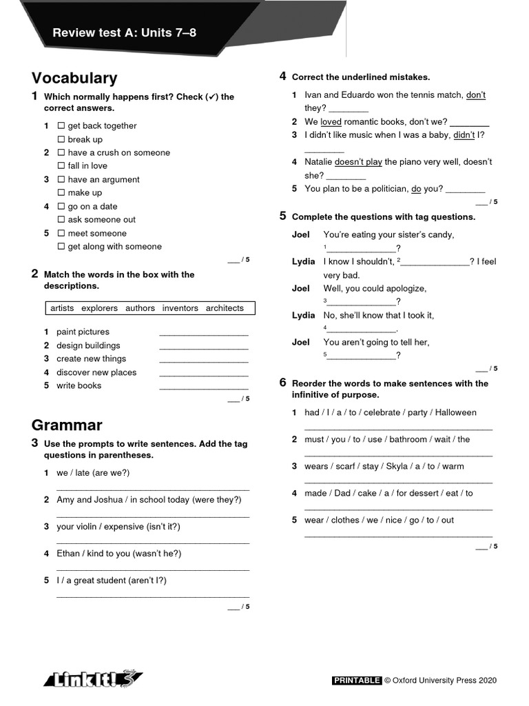 LI L3 Review Test Units 7-8 A | PDF